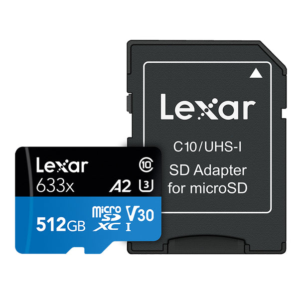 Lexar High Performance MicroSDXC, 512GB, 633x, UHS-I, w/ SD Adapter ...